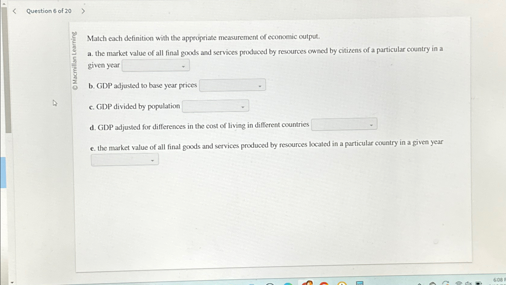 Solved Question 6 ﻿of 20들 ﻿Match each definition with the | Chegg.com