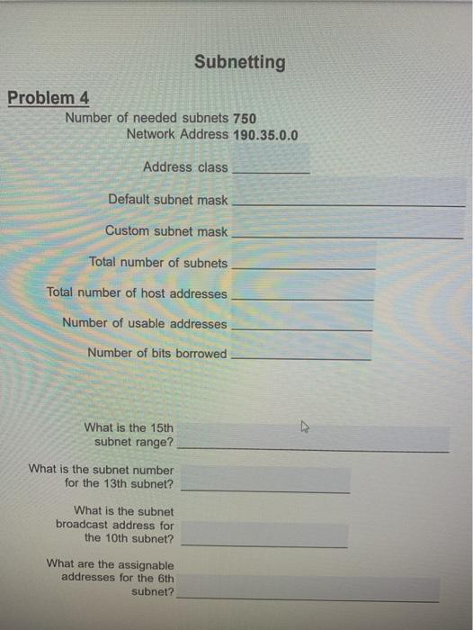Solved Subnetting Hint: it is possible to borrow one bit to | Chegg.com