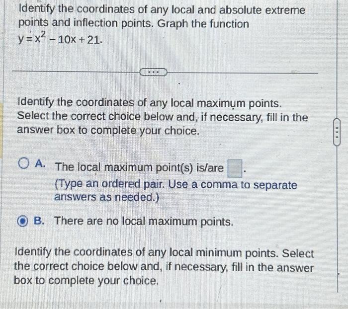 Solved Identify the coordinates of any local minimum points. | Chegg.com