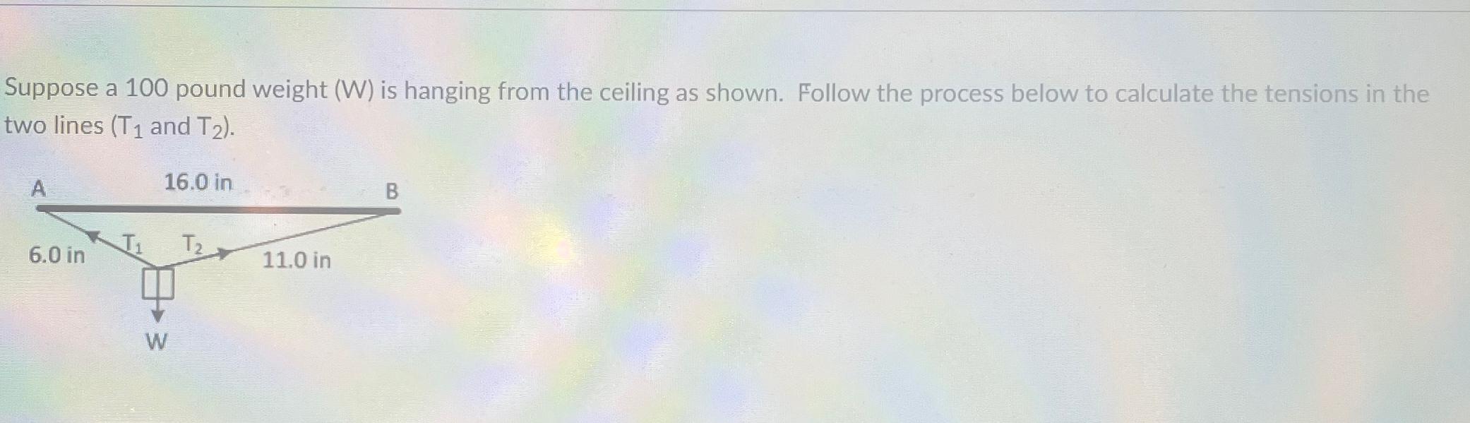 Solved Suppose a 100 ﻿pound weight (W) ﻿is hanging from the | Chegg.com
