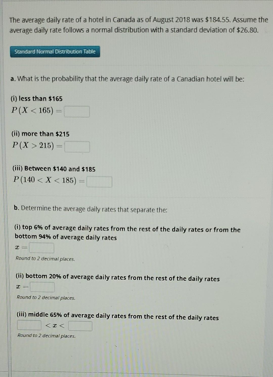 Solved The average daily rate of a hotel in Canada as of | Chegg.com