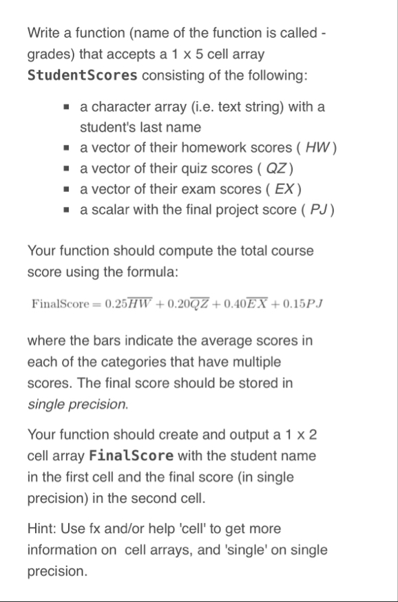 Solved Write a function In MatLab (name of the function is | Chegg.com