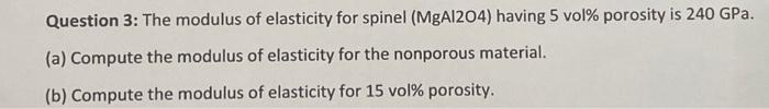 Question 3: The modulus of elasticity for spinel | Chegg.com