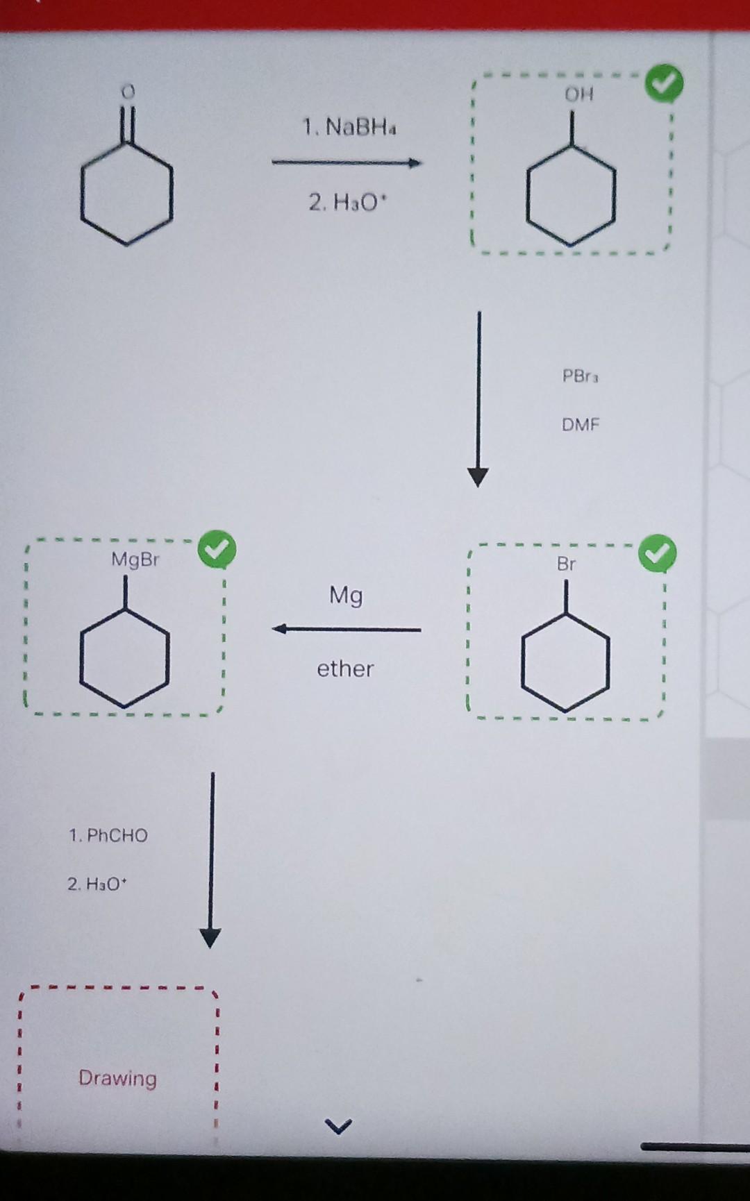 Solved 2. H3O∘ 1. NaBH4 PBr3 DMF ether | Chegg.com