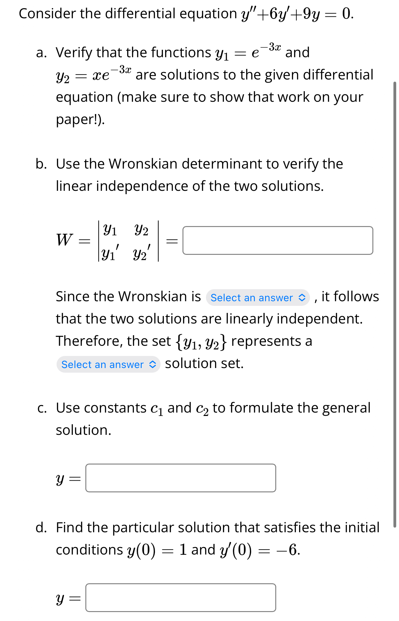 Solved Consider the differential equation y''+6y'+9y=0.a. | Chegg.com