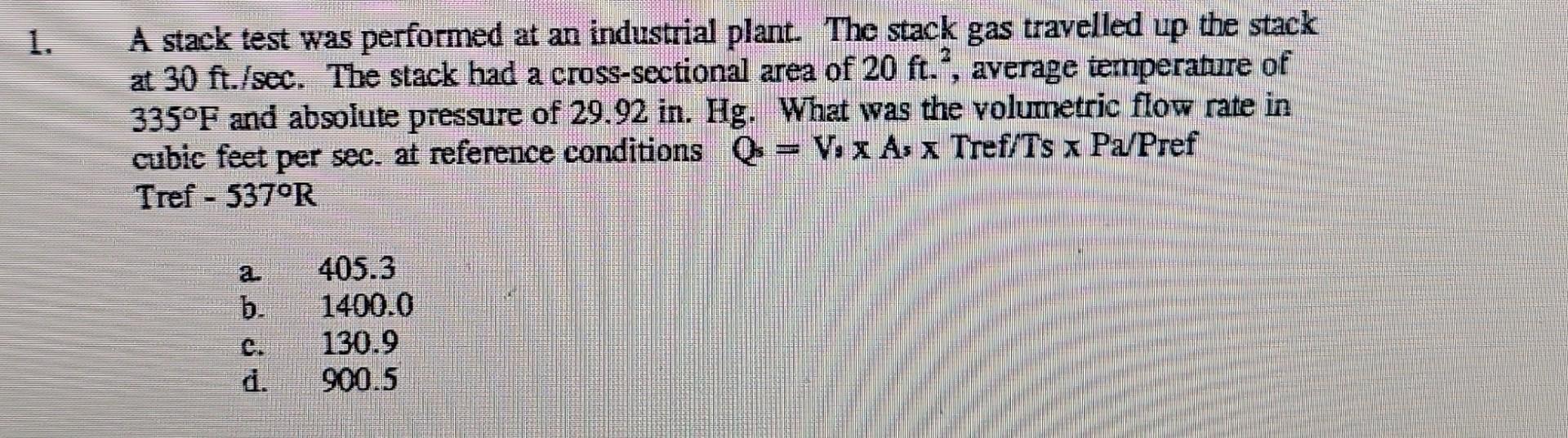 Solved A stack test was performed at an industrial plant. | Chegg.com