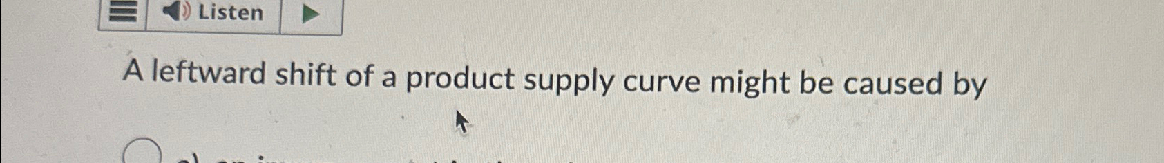 Solved A leftward shift of a product supply curve might be | Chegg.com