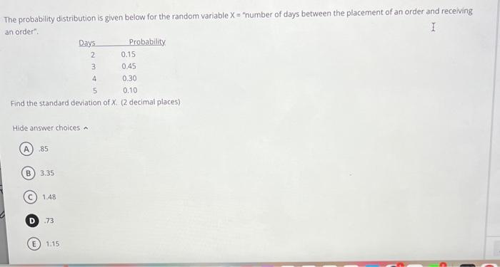 Solved The probability distribution is given below for the | Chegg.com