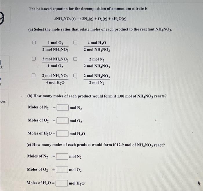 Solved The balanced equation for the decomposition of | Chegg.com