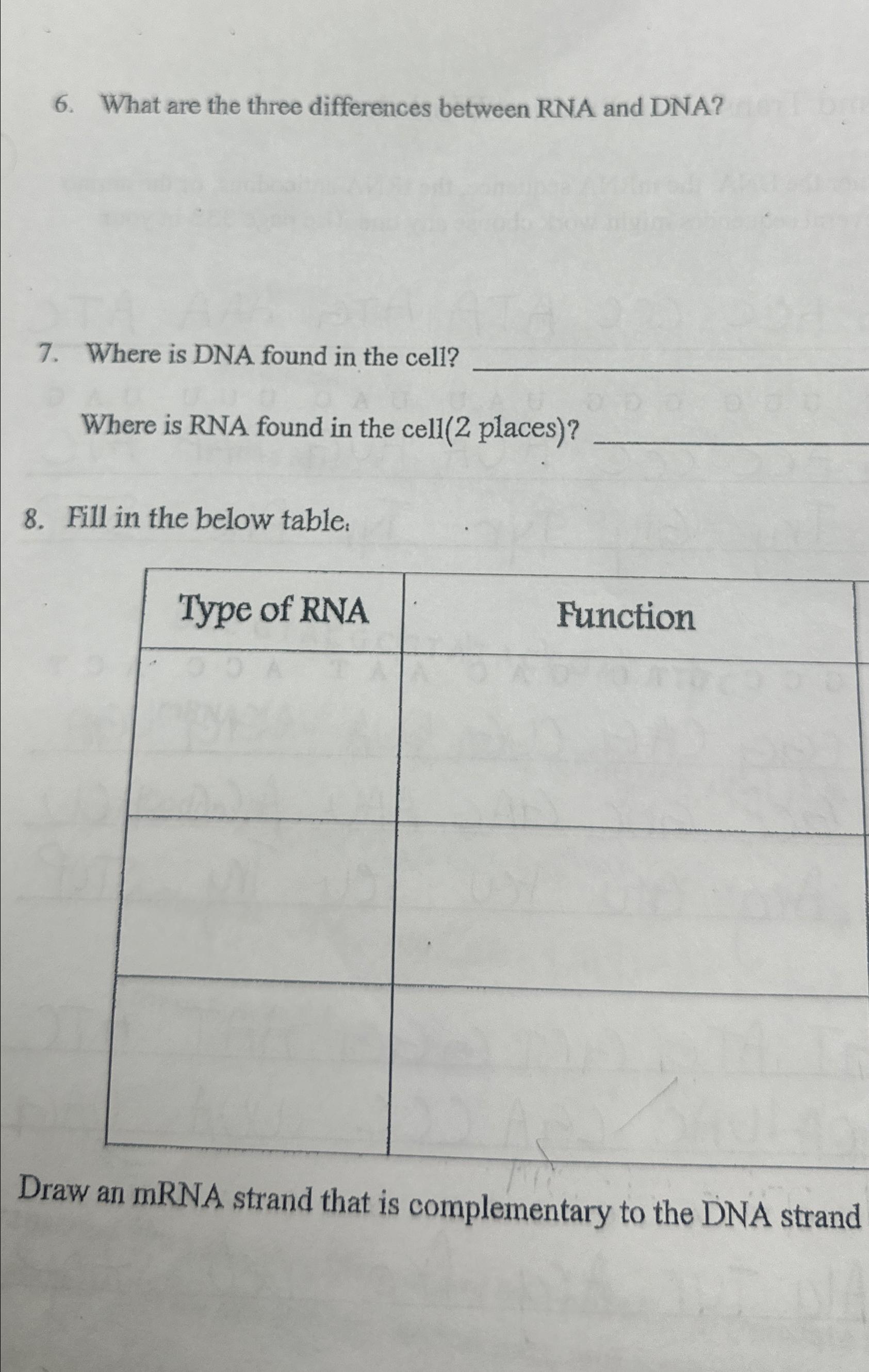 Solved What are the three differences between RNA and | Chegg.com