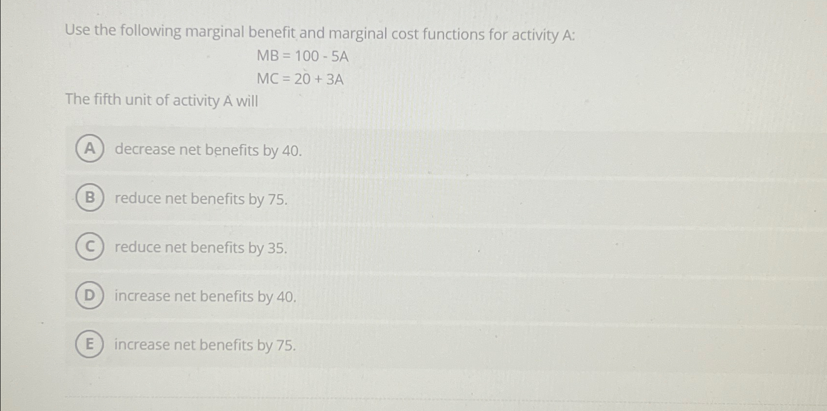Solved Use the following marginal benefit and marginal cost | Chegg.com