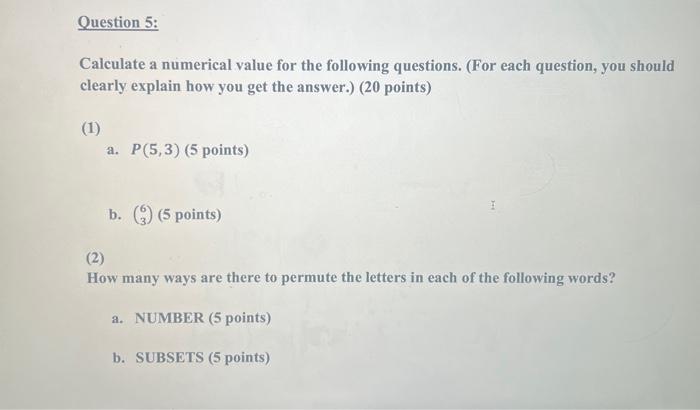 Solved Calculate a numerical value for the following | Chegg.com
