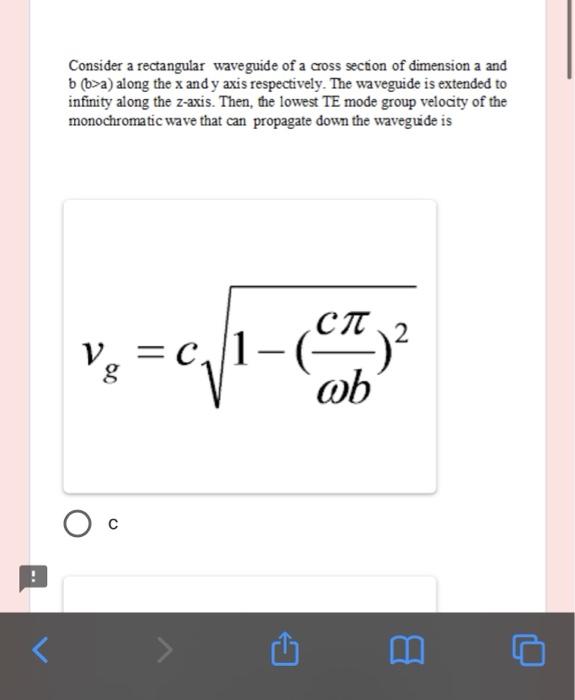 Solved Consider a rectangular waveguide of a cross section | Chegg.com