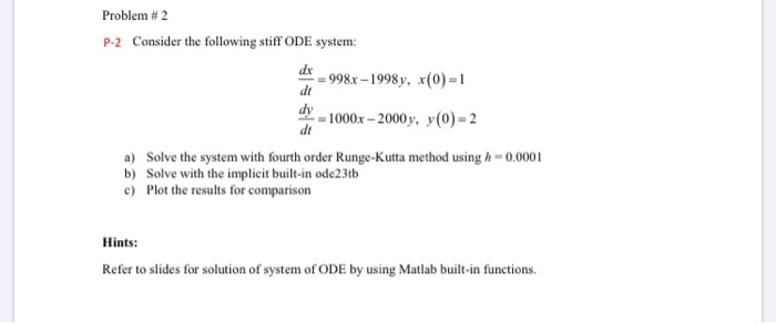 Solved Problem # 2 P-2 Consider the following stiff ODE | Chegg.com