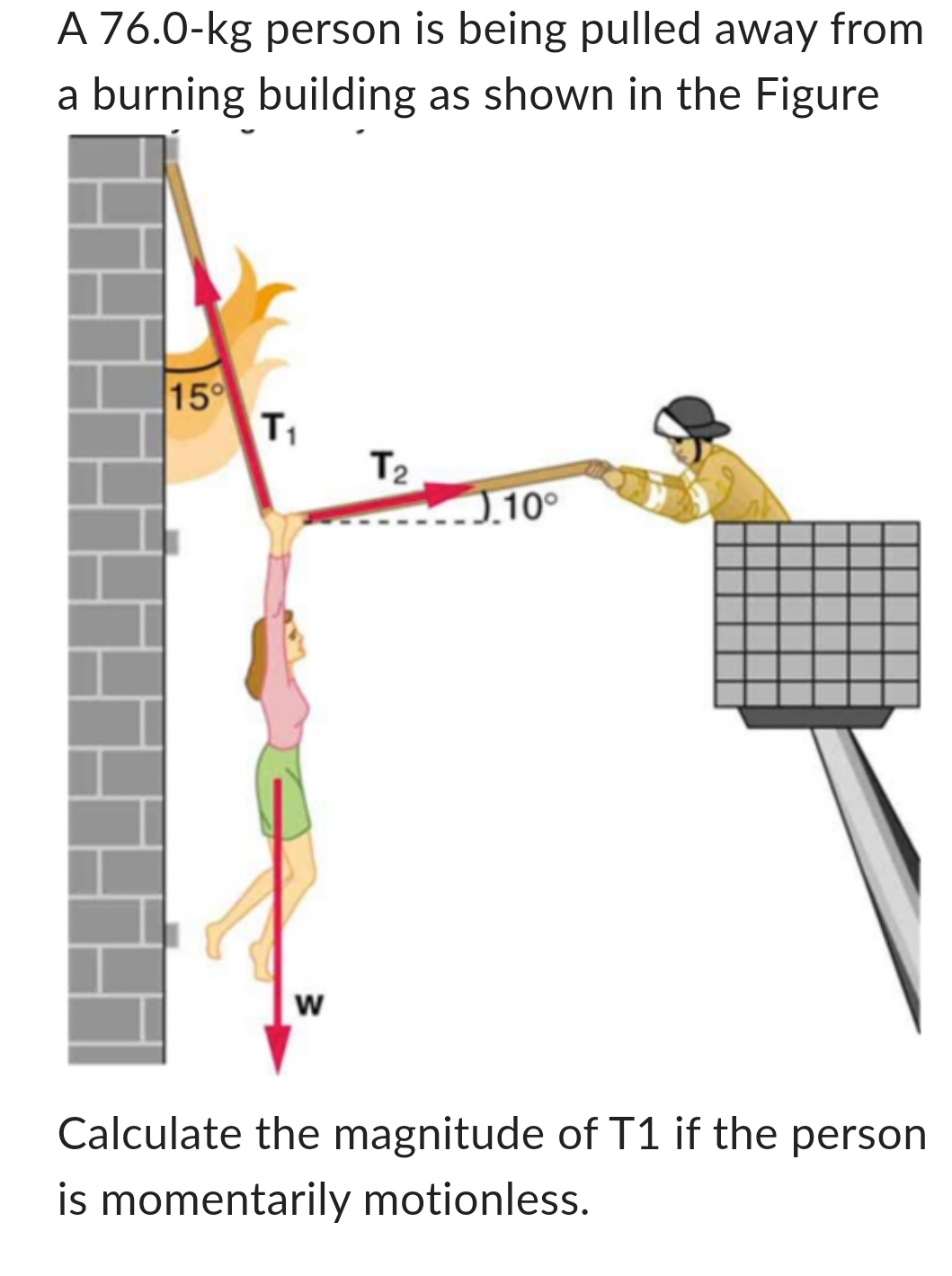 Solved A 76.0-kg person is being pulled away from a burning | Chegg.com