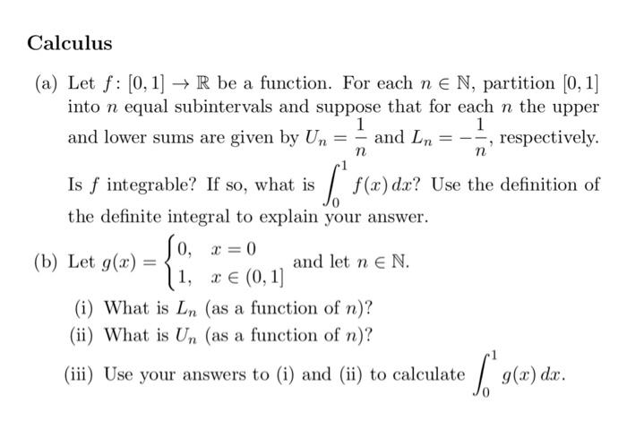 Solved Calculus A Let ƒ [0 1] → R Be A Function For