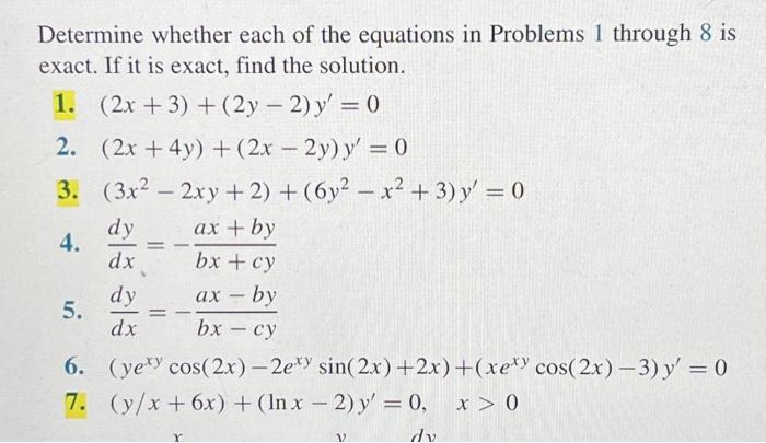 Solved Determine whether each of the equations in Problems 1 | Chegg.com