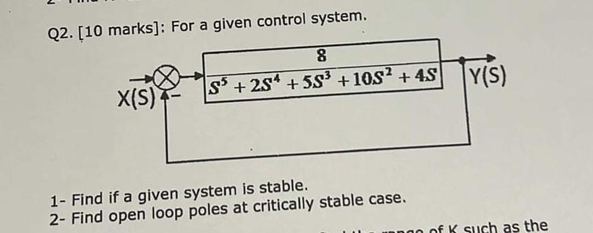 Solved Q2. [10 marks]: For a given control system. 1- Find | Chegg.com