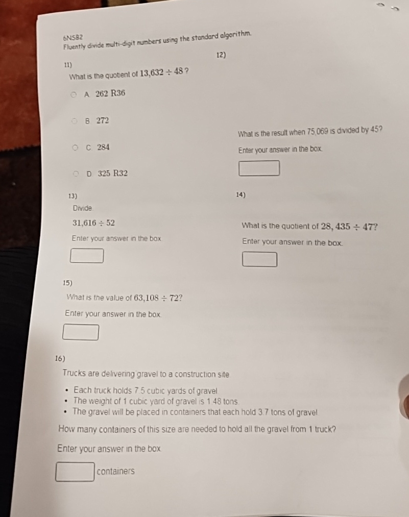 Solved 6NSB2Fluently divide multi-digit numbers using the | Chegg.com