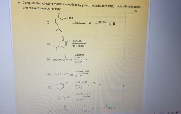 Solved C complete The Following Reaction Equations By