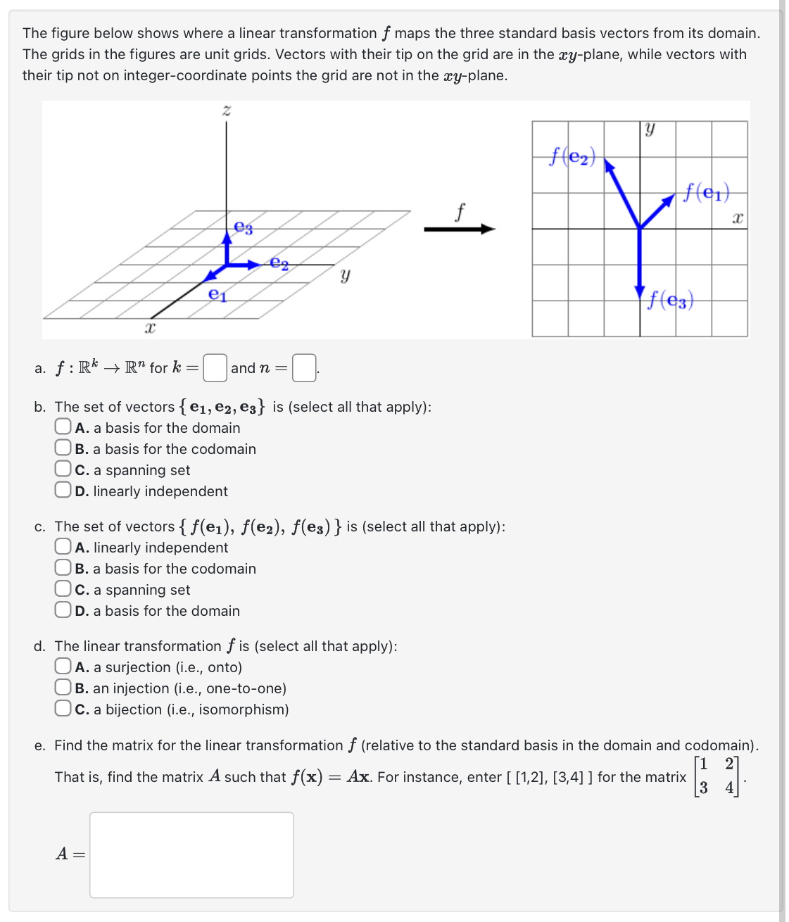 Solved The figure below shows where a linear transformation | Chegg.com