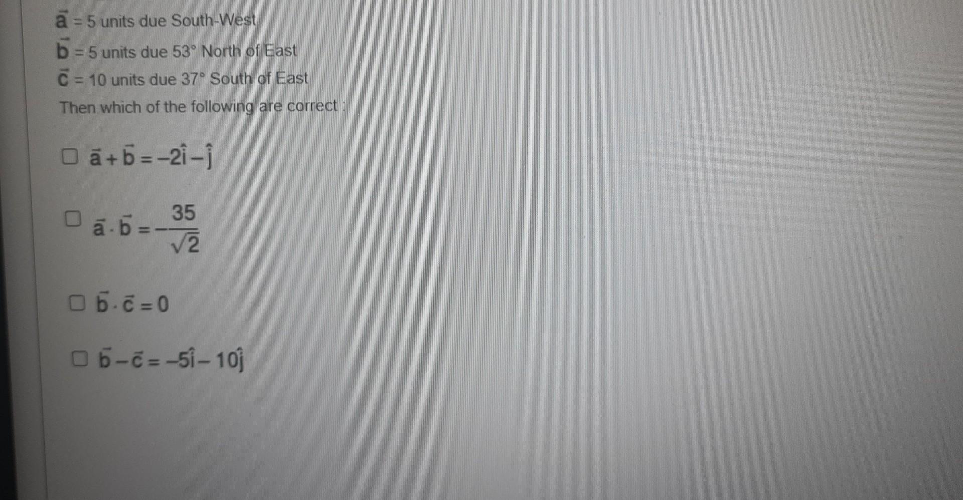 Solved a=5 units due South-West b=5 units due 53∘ North of | Chegg.com