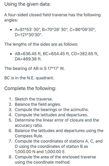 Solved Using the given data: A four-sided closed field | Chegg.com