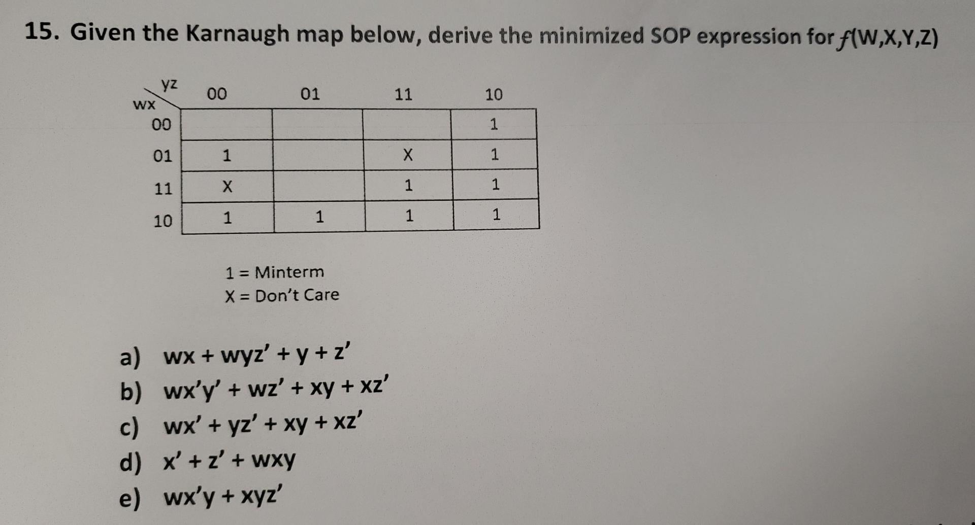 Solved 15) given the karnaugh map below, derive the | Chegg.com