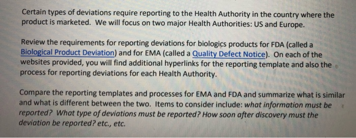 Solved Certain types of deviations require reporting to the | Chegg.com