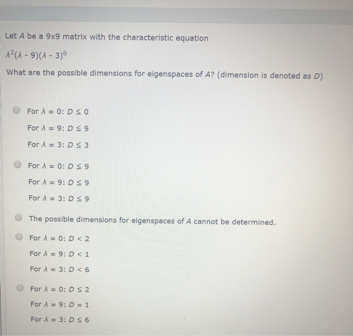 Solved Let A be a 9x9 matrix with the characteristic | Chegg.com