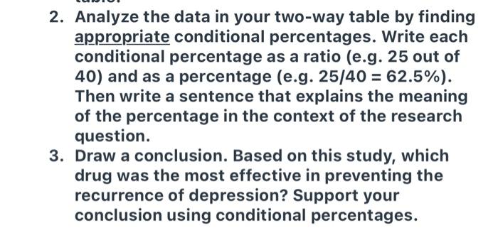 2. Analyze the data in your two-way table by finding | Chegg.com