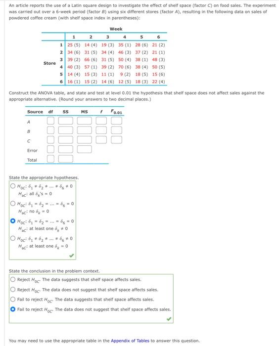 Solved An article reports the use of a Latin square design | Chegg.com