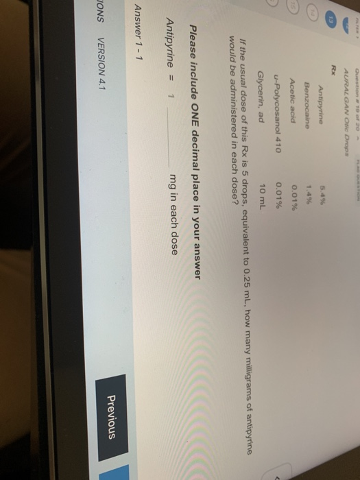 Solved OLTO AURALGAN One Drops Rx Antipyrine 1.4% Acetic | Chegg.com