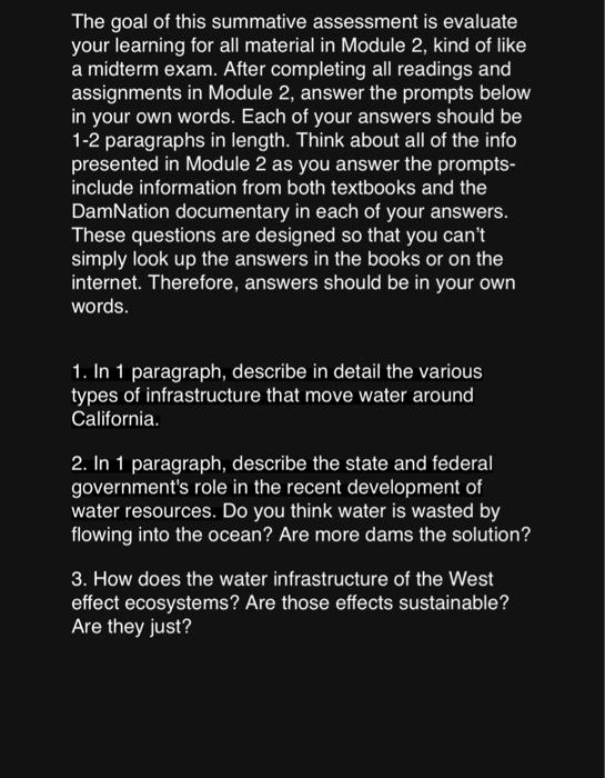 Solved The goal of this summative assessment is evaluate | Chegg.com