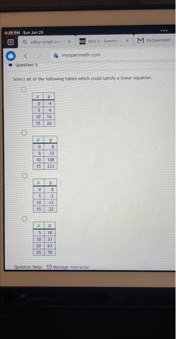 Solved Select all of the following tables which could | Chegg.com