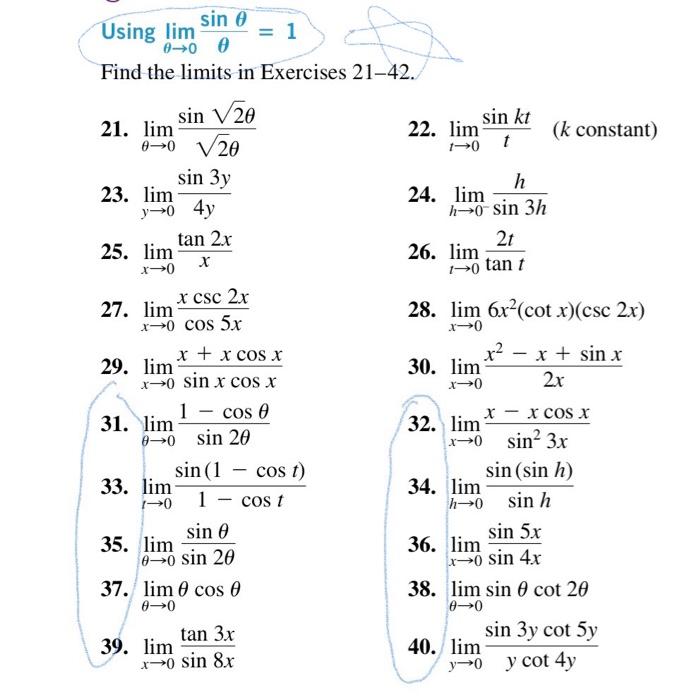 Solved Using limθ→0θsinθ=1 Find the limits in Exercises | Chegg.com
