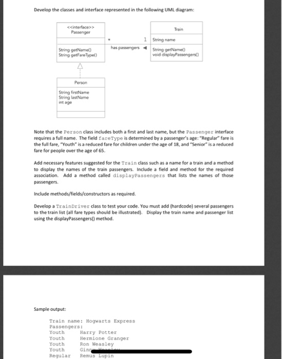 Solved Develop the classes and interface represented in the | Chegg.com