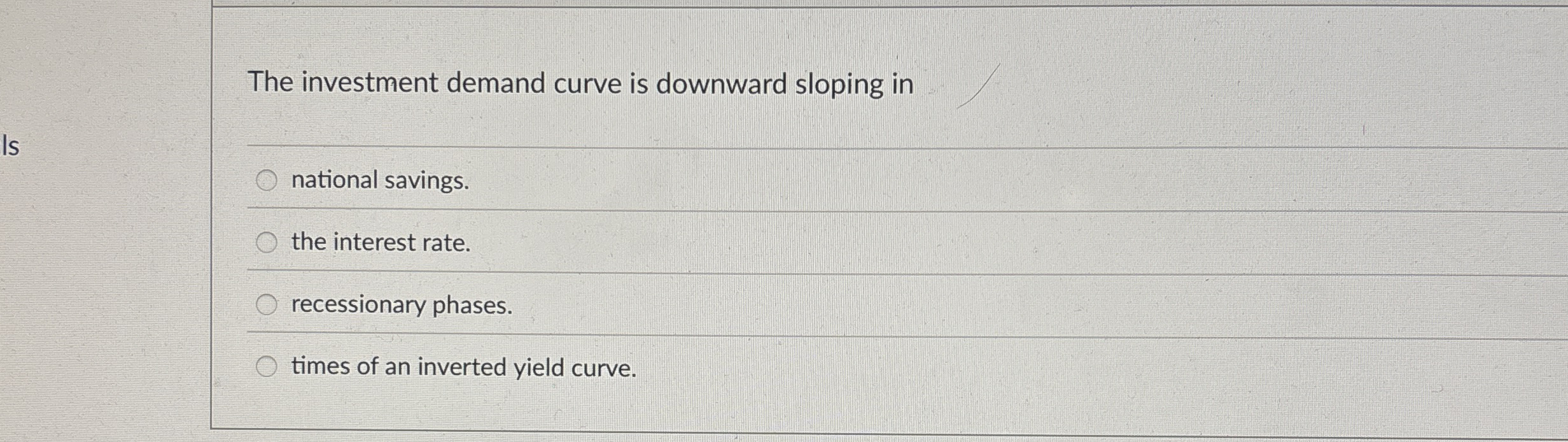 Solved The investment demand curve is downward sloping | Chegg.com