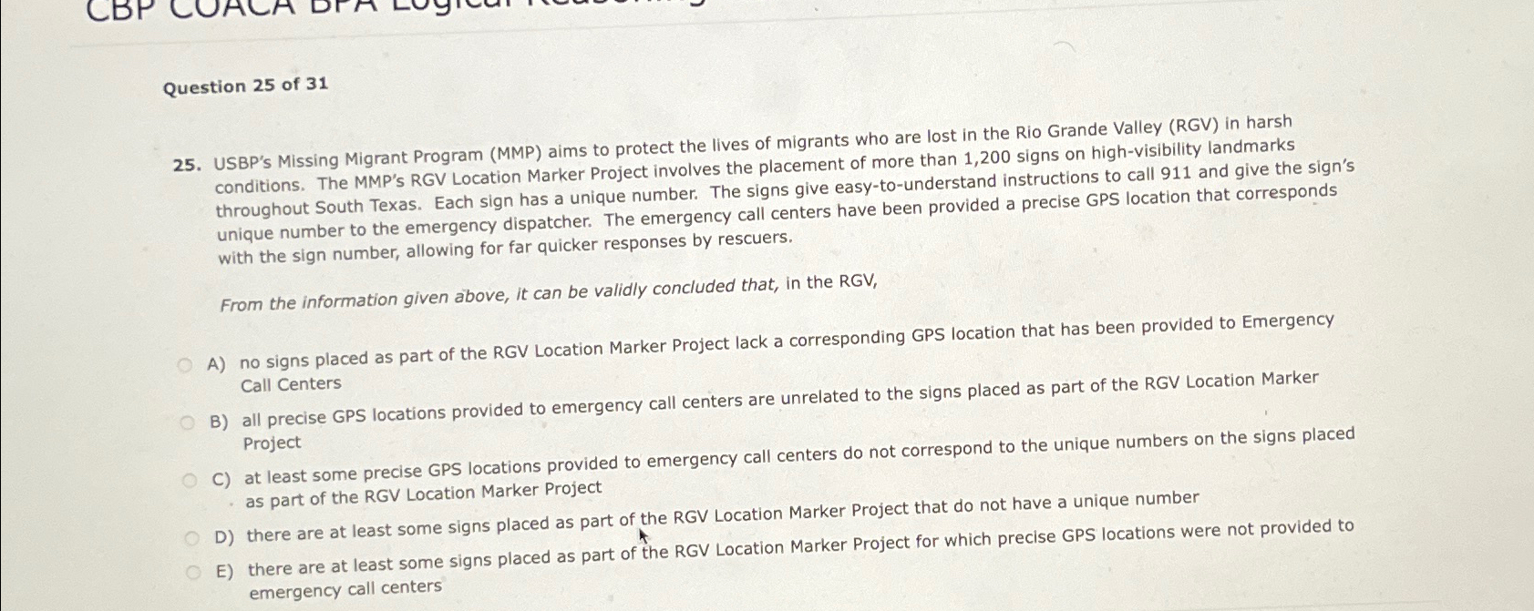 Solved Question 25 ﻿of 3125. ﻿USBP's Missing Migrant Program | Chegg.com