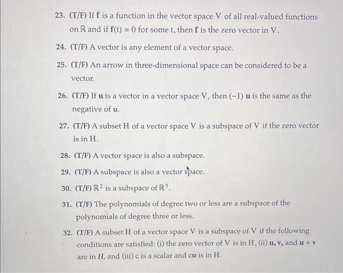 Solved 23. (T/F) If f is a function in the vector space V of | Chegg.com