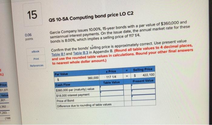Solved 15 QS 10-5A Computing bond price LO C2 0.06 points | Chegg.com