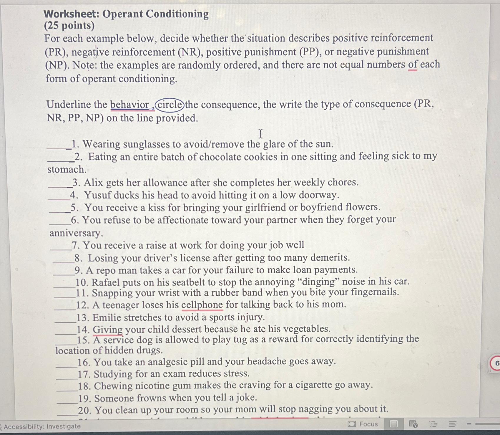Operant Conditioning Worksheet ANSWERED] 4 Determine What Type Of