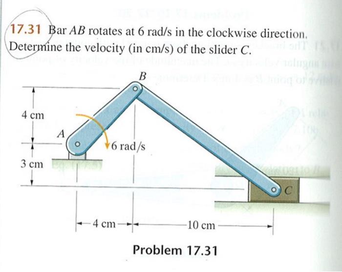Solved 17 31 Bar Ab Rotates At 6 Rad S In The Clockwise