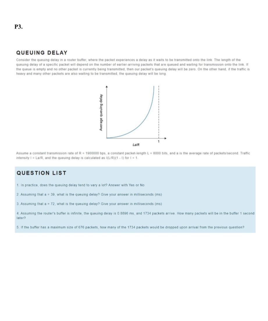 Solved P3.QUEUING DELAYConsider the queuing delay in a | Chegg.com