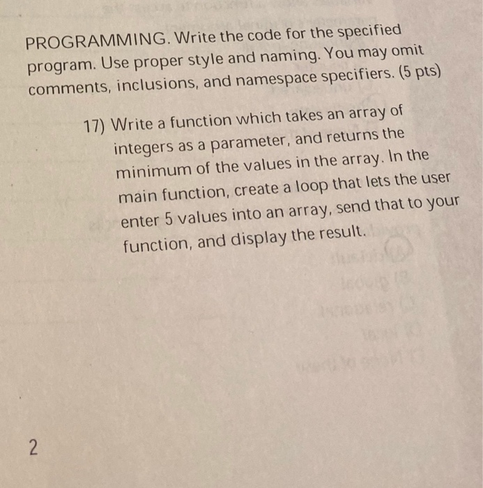 Solved PROGRAMMING. Write the code for the specified | Chegg.com