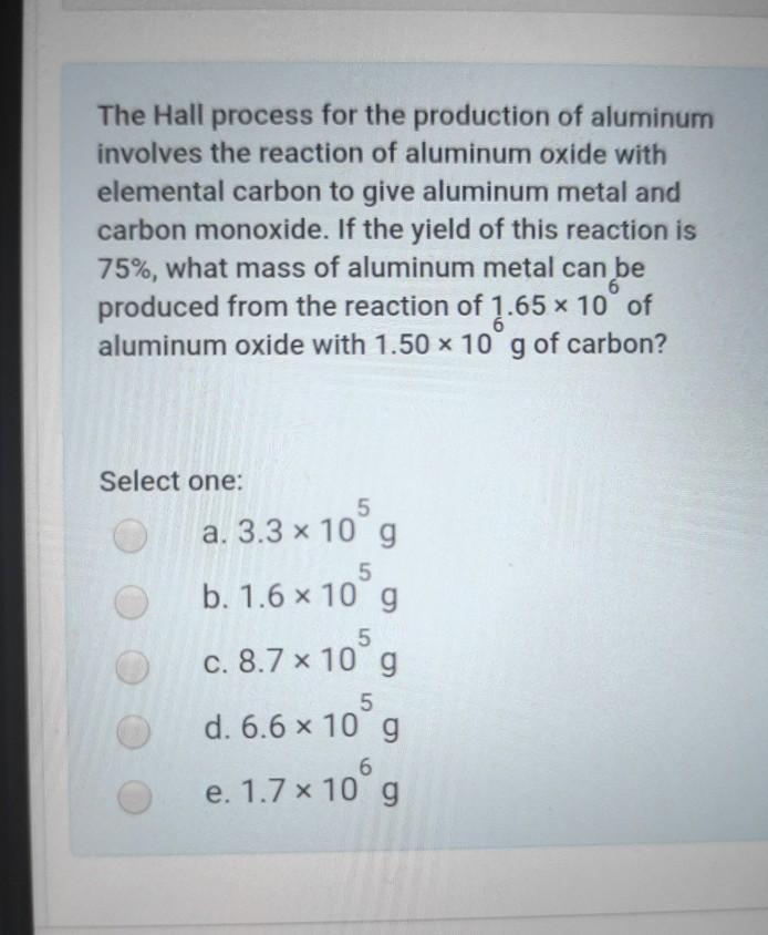 Solved The Hall process for the production of aluminum | Chegg.com