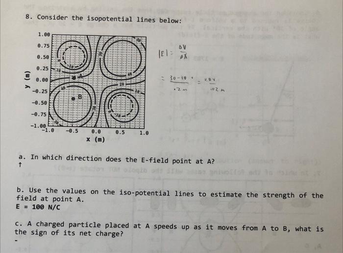 Solved 8. Consider the isopotential lines below: ∣E∣=ΔXΔV=.2 | Chegg.com