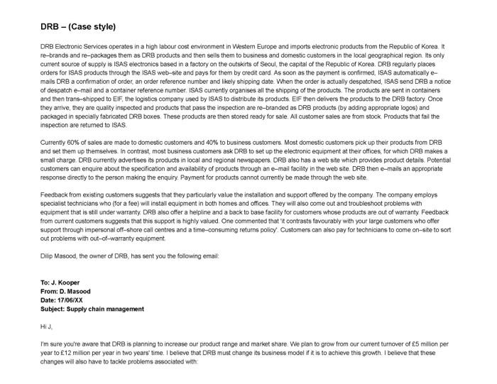 Solved DRB - (Case style) DRB Electronic Services operates | Chegg.com