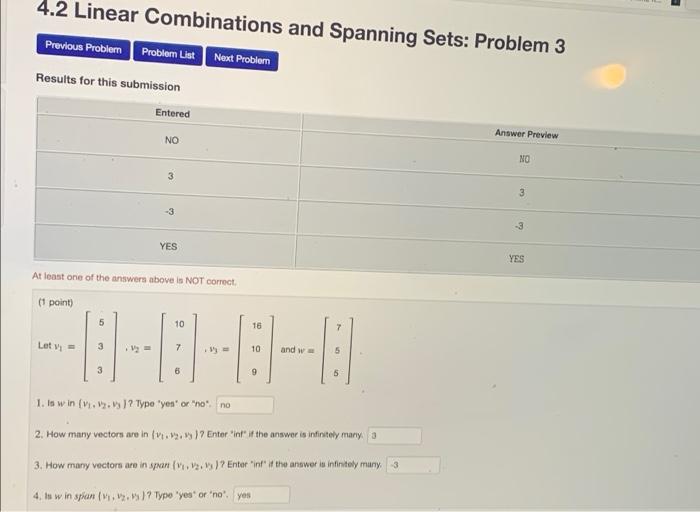 Solved 4.2 Linear Combinations and Spanning Sets: Problem 3 | Chegg.com