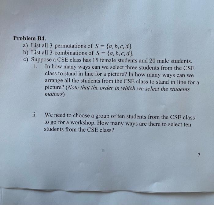 Solved Problem B4. a) List all 3-permutations of | Chegg.com